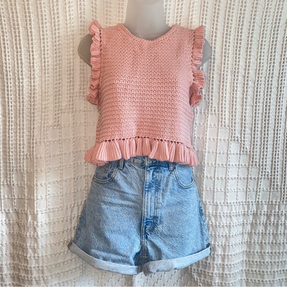 Zara | Tops | Zara Pink Ruffle Knit Top | Poshmark